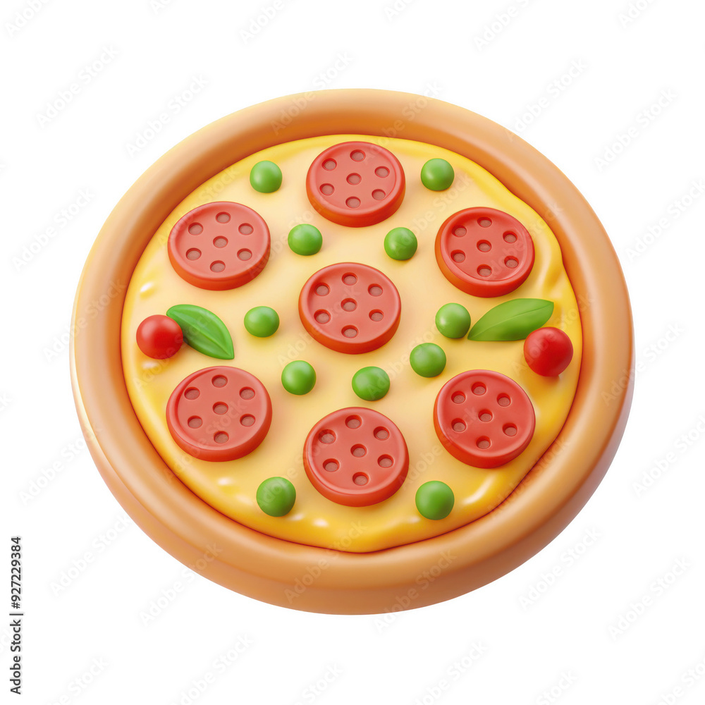 3D pizza icon illustration showcasing toppings like pepperoni, peas ...