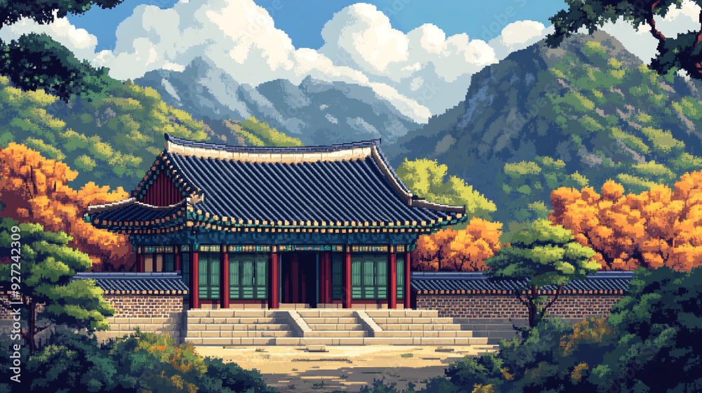 2d pixel art of China palace, aisan palace, game art, 16-bit, 32-bit ...