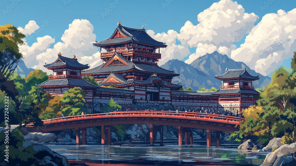 2d pixel art of China palace, aisan palace, game art, 16-bit, 32-bit ...