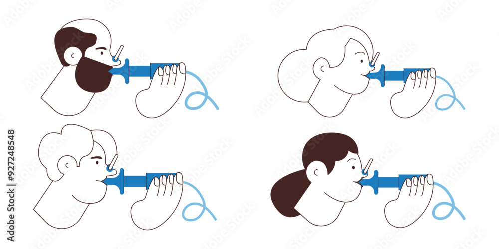 Patients Performing Pulmonary Function Test. Black and white modern ...