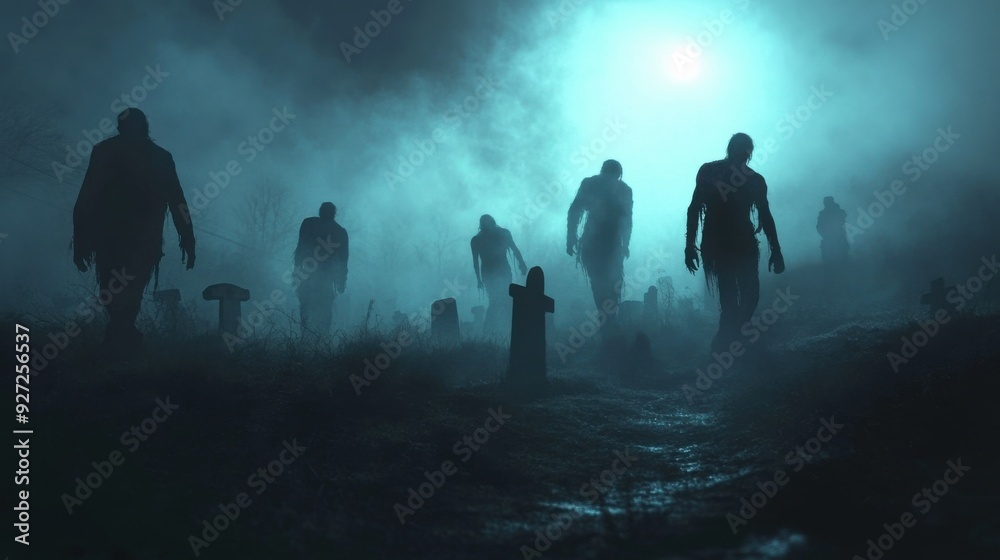 Undead Horde: Silhouettes of the undead stalk through a moonlit ...