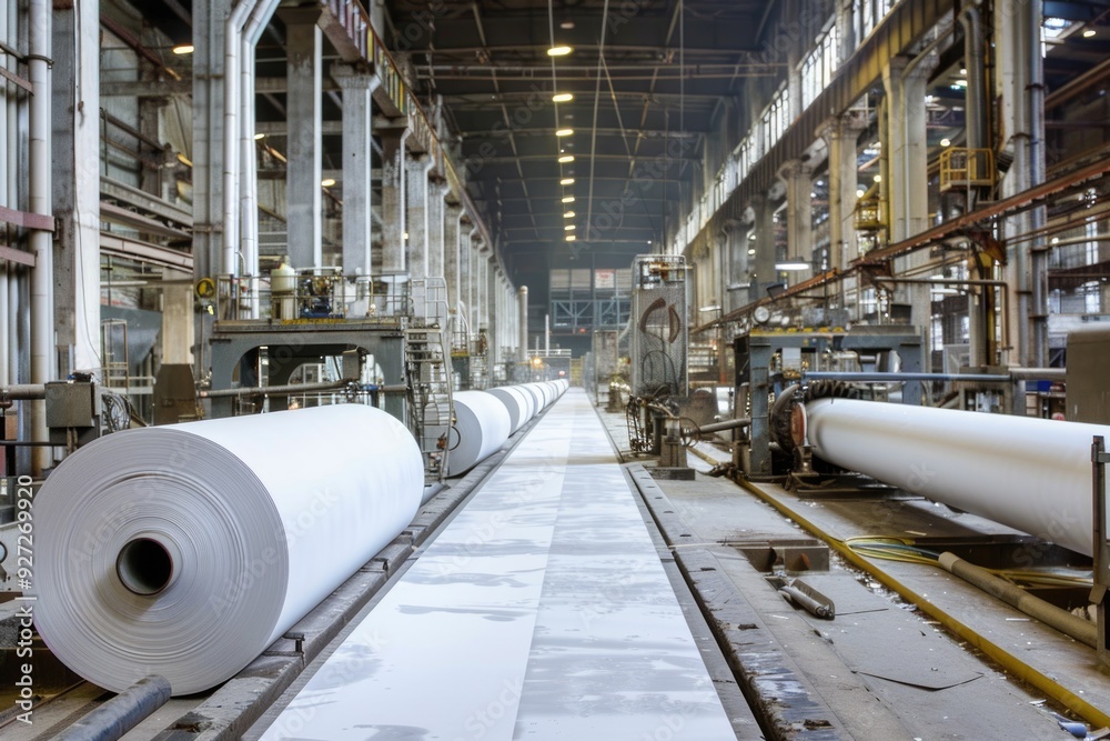 Paper Industry: Pulp and Paper Mill with Steel Drums and Business ...