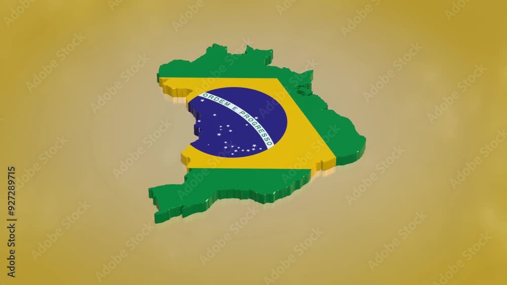 3D map of Brazil moving and rotating on a yellow gradient floor. The ...