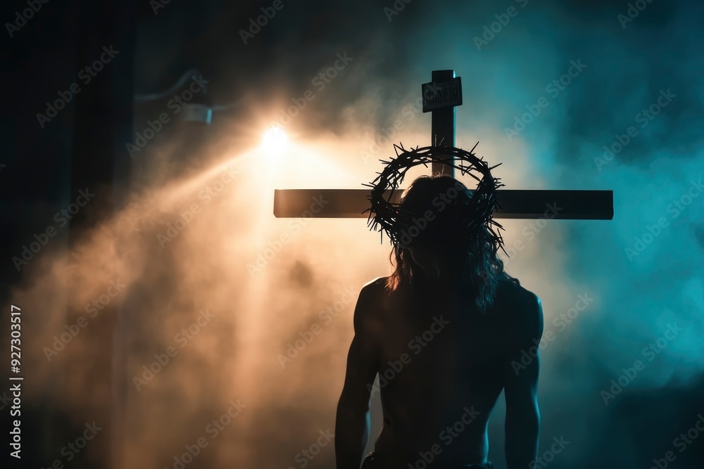 Crown of throns and Silhouette Jesus cross.Crucifixion Of Jesus Christ ...
