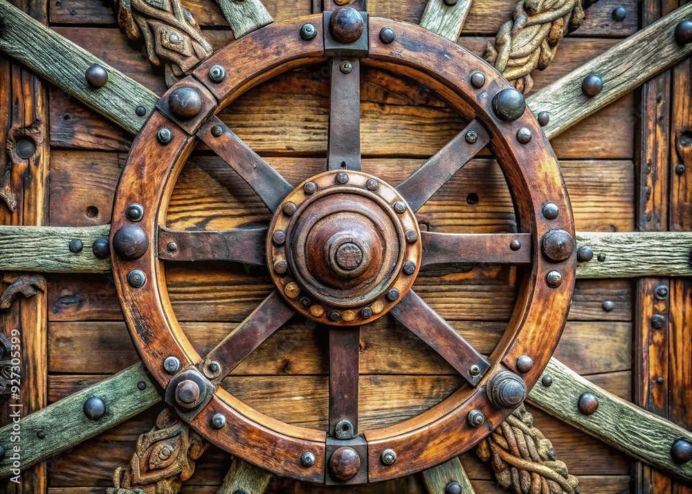 Roman chariot wheel's intricate design ornate carvings weathered wood ...
