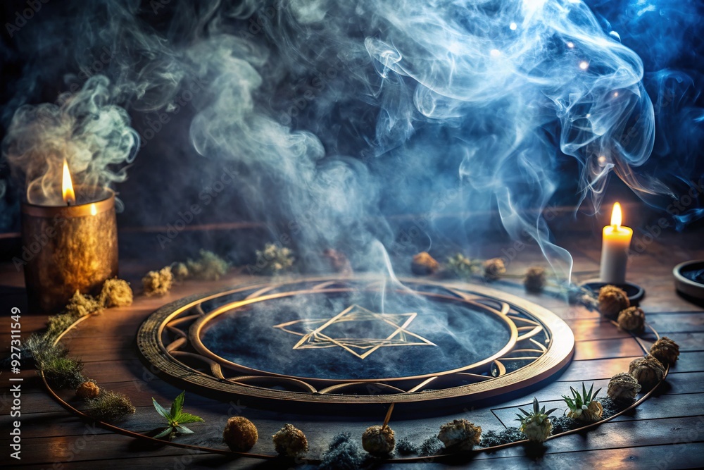 Sacred Incantations: A smoky circle frames ancient symbols, hinting at ...