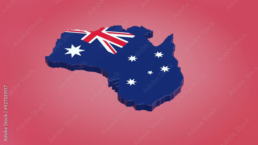 A 3D map of Australia rotating clockwise on a magenta background. The ...