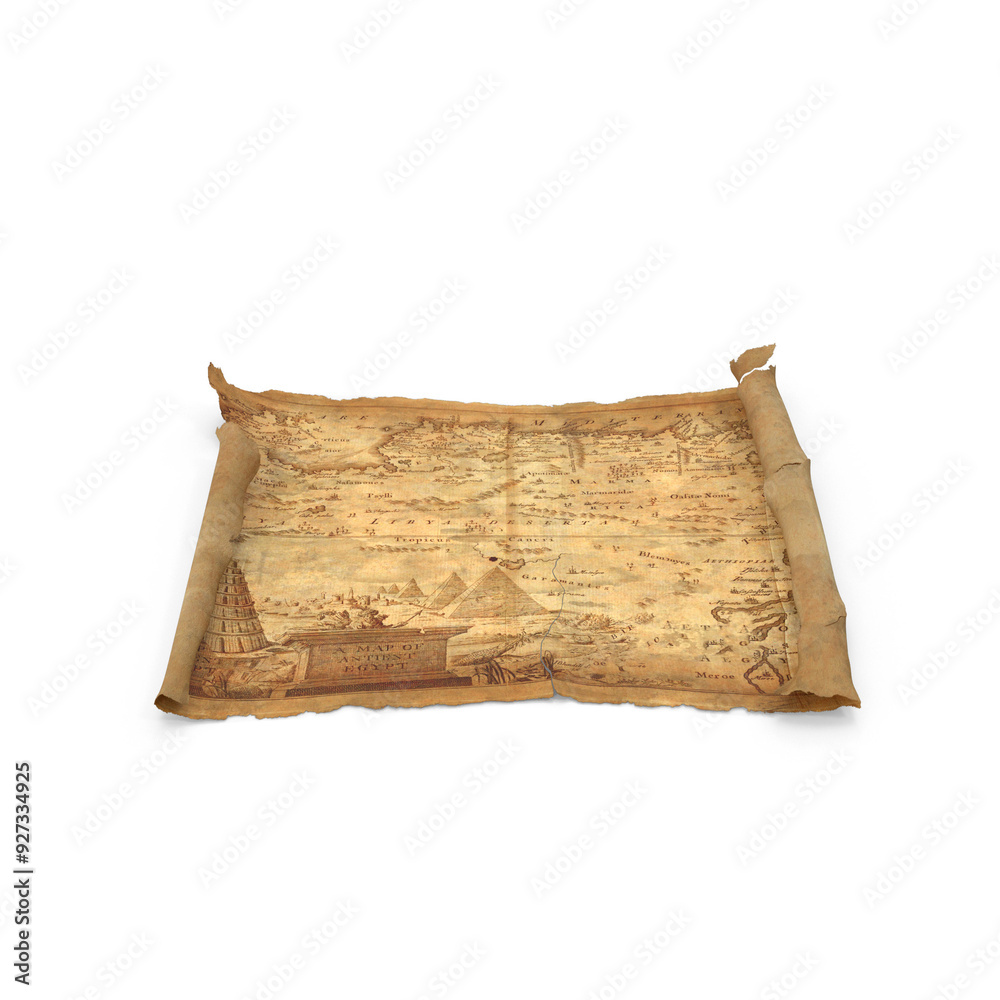 Paper treasure map. Old parchment scroll. Papyrus for game letter or ...
