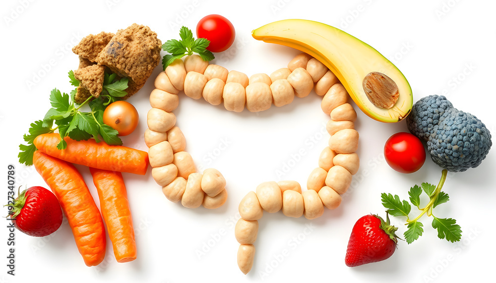 Food for bowel Health. Isolate on a white background isolated with ...