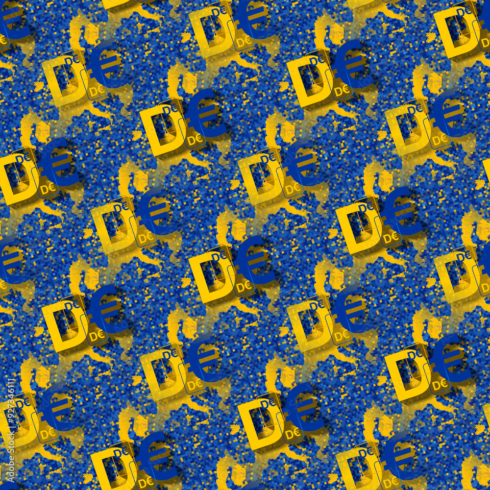 Digital Euro as D€ as DEUR symbol over box fields as digital of Europe ...