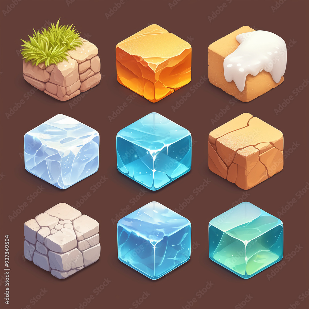 2D game level tiles viewed from the top, in a square format. The ...