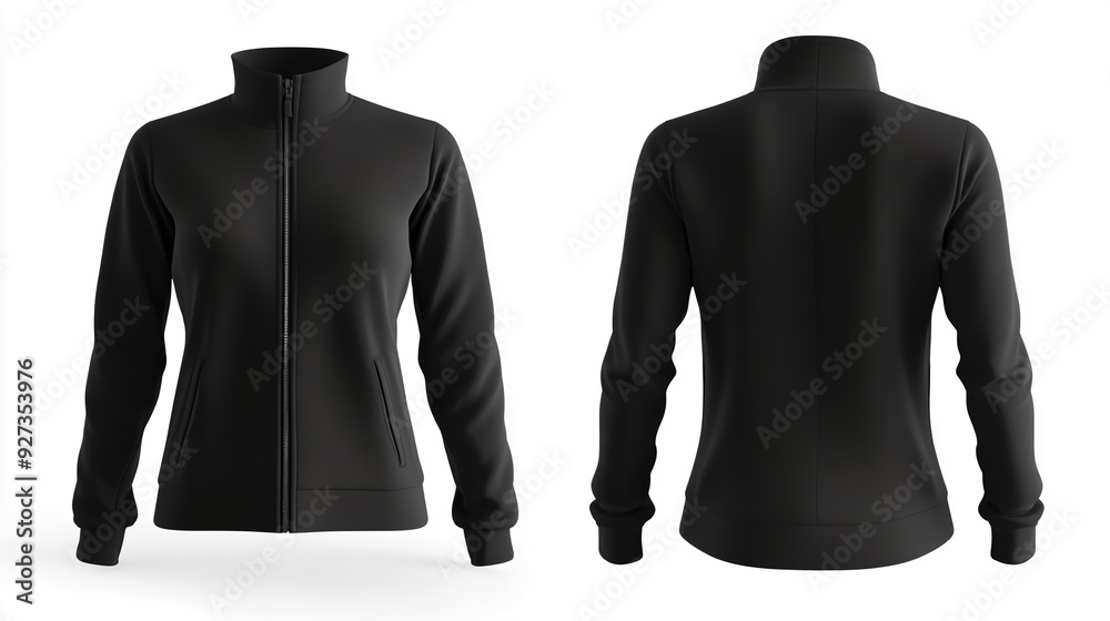 Plain black jacket displayed on a plain white background, shown in ...