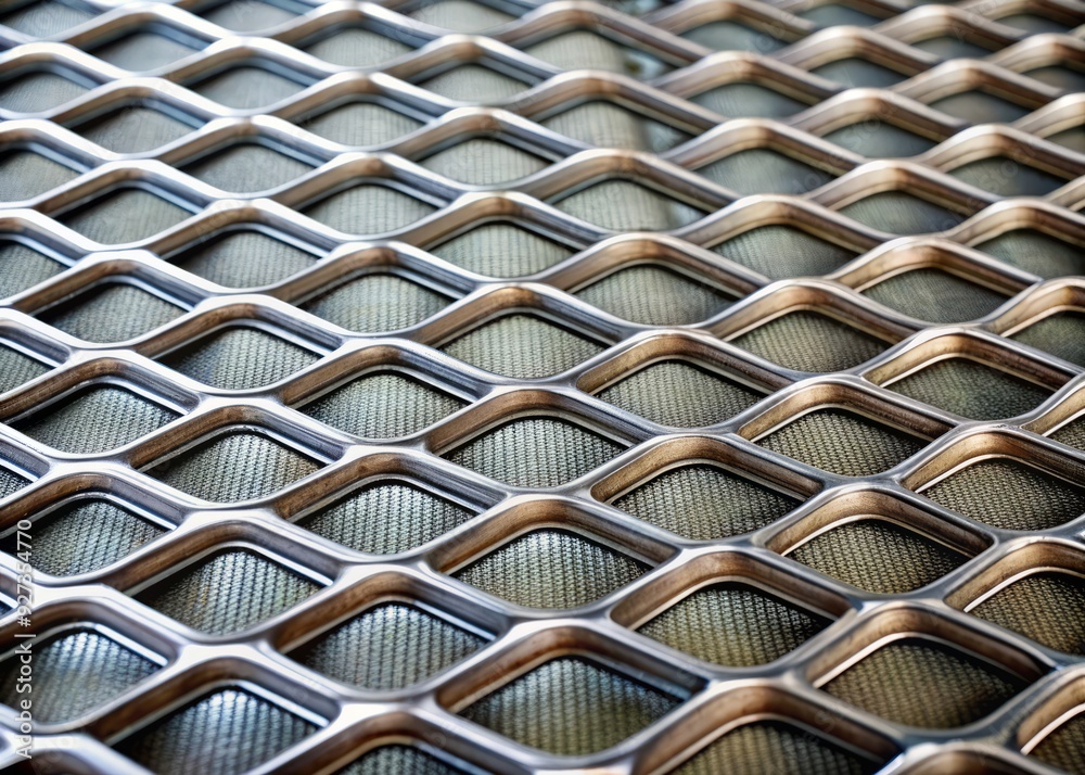 Close-up of expanded metal mesh, a perforated diamond-shaped grid ...