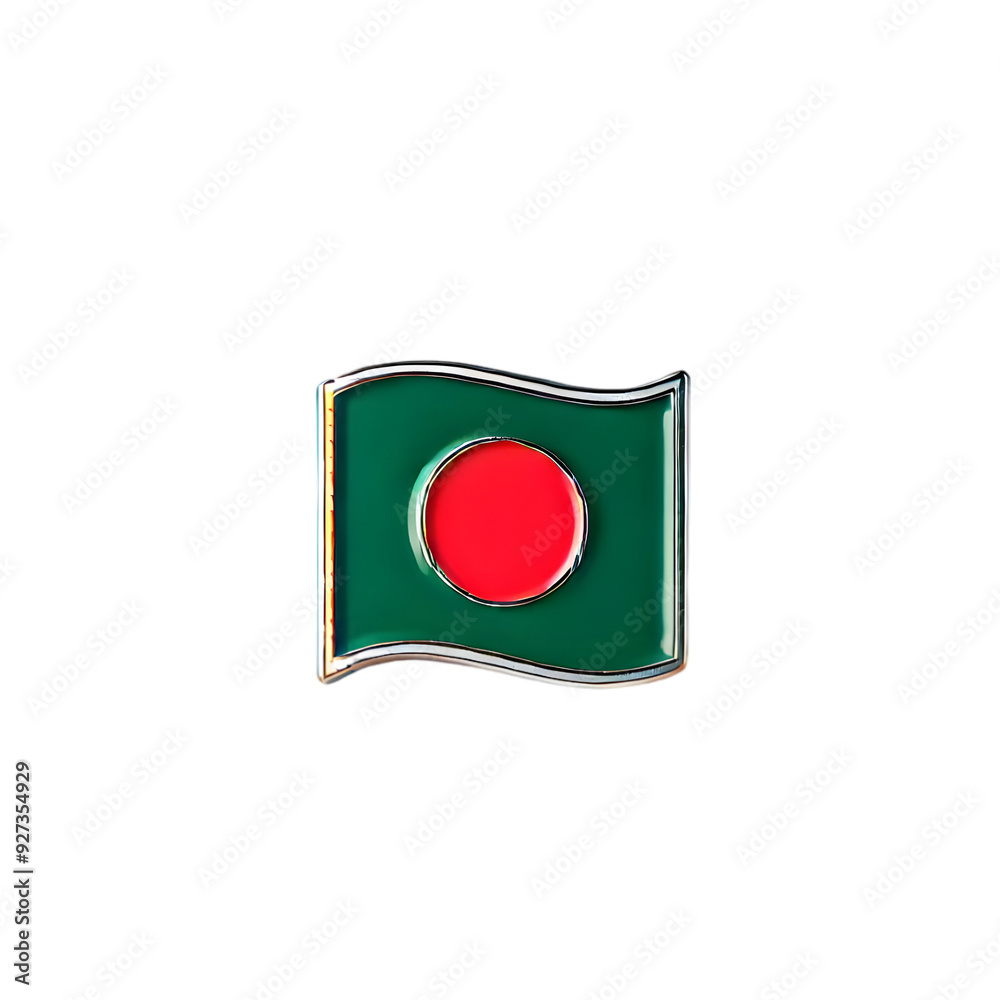 This enamel pin displays the flag of Bangladesh, featuring a deep green ...