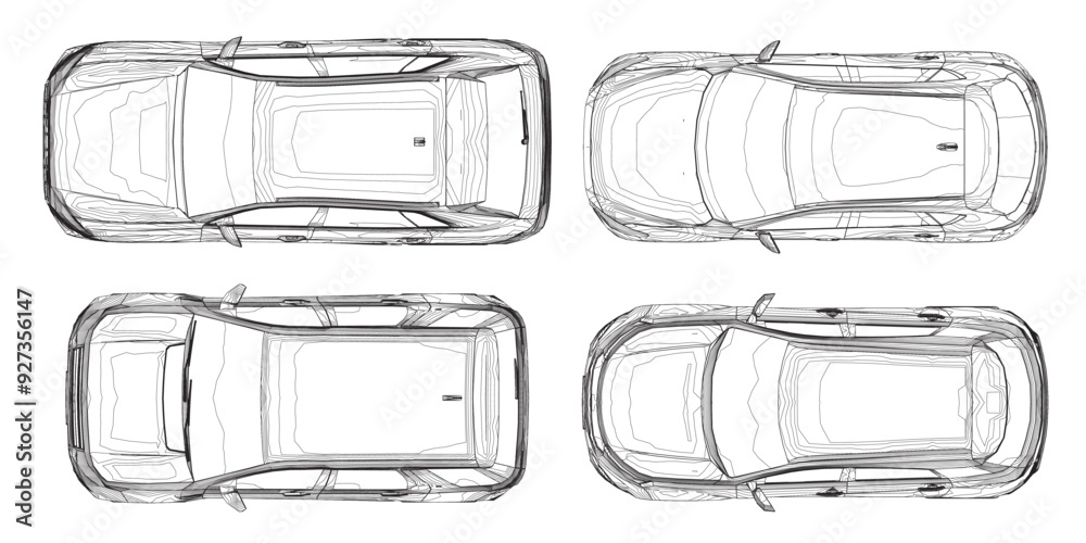 Set of contours different models of cars. Vector flat style ...