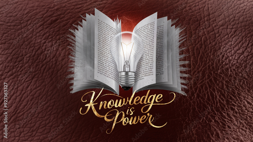 Elegant design featuring an open book with a glowing lightbulb and the ...