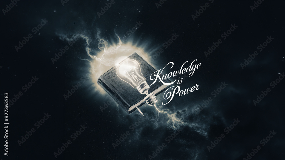 Artistic design featuring a glowing book and lightbulb with the phrase ...