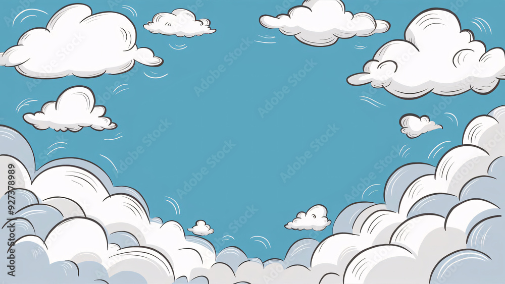Cloud border frame. Whimsical cartoon fluffy clouds illustration on ...