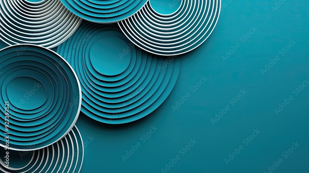 Abstract composition of layered circular patterns in varying shades of ...