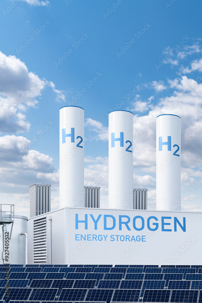 Hydrogen factory with energy storage concept. Green hydrogen production ...