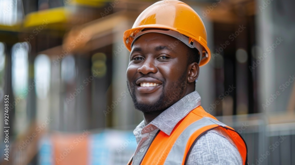 Black african american worker construction in hard safety helmet hat at ...