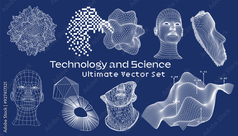 Large set of 3D vector illustrations related to scientific technology ...