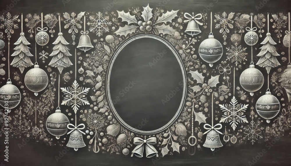 A illustration of a Christmas ornament design framing an oval-shaped ...