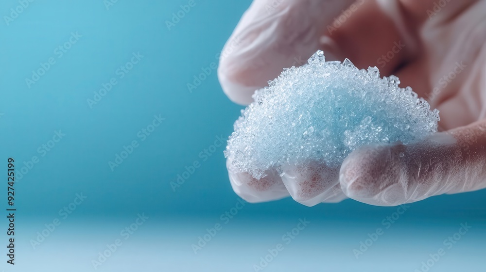 Lab experiment with copper sulfate crystals growing, chemical substance ...