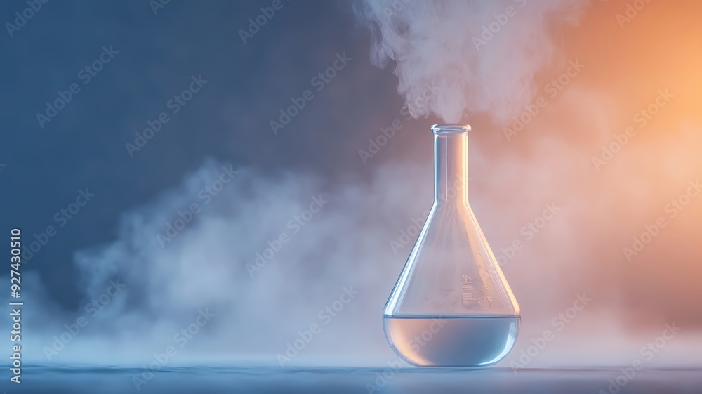 Foto de Beaker with volatile compounds evaporating under low pressure ...