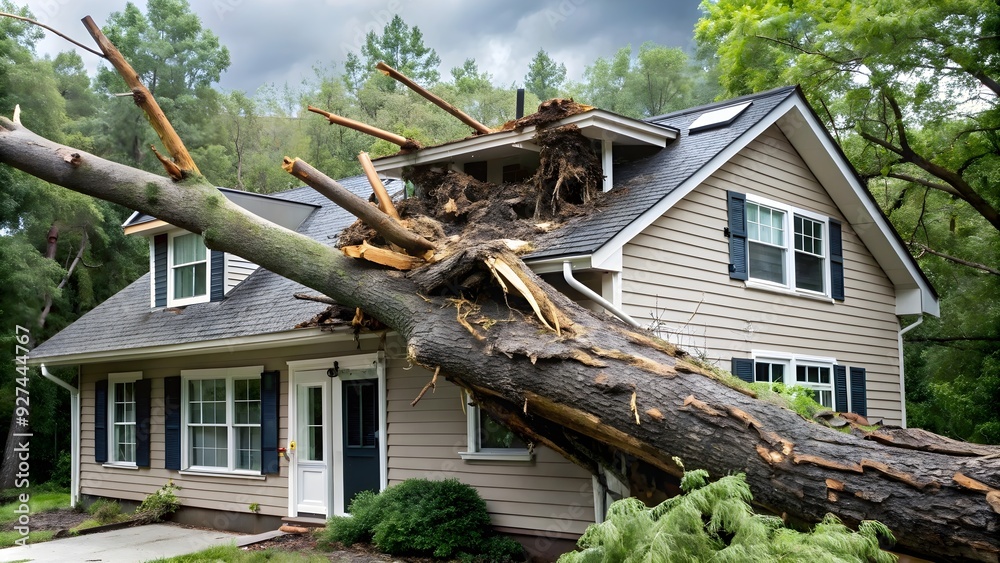 Tree falls on house roof during storm, causing insurance damage, mud ...