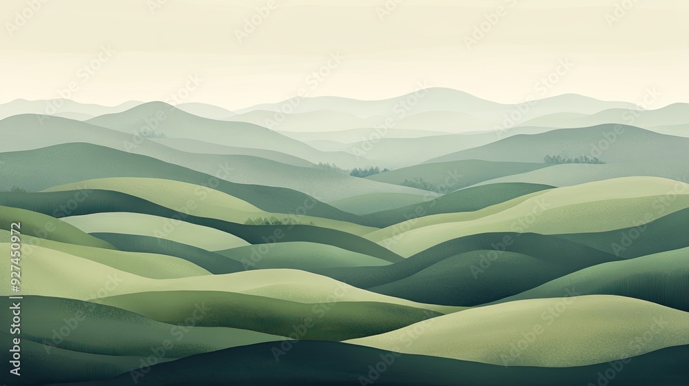 Calm 2D drawing of rolling hills with subtle color variations and ...