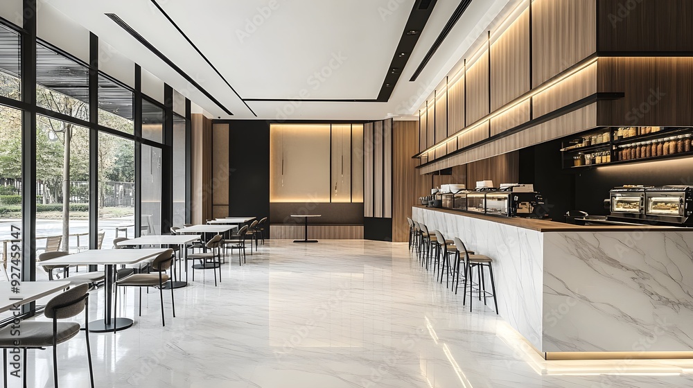 Interior, modern and minimalist food court interior design, white ...