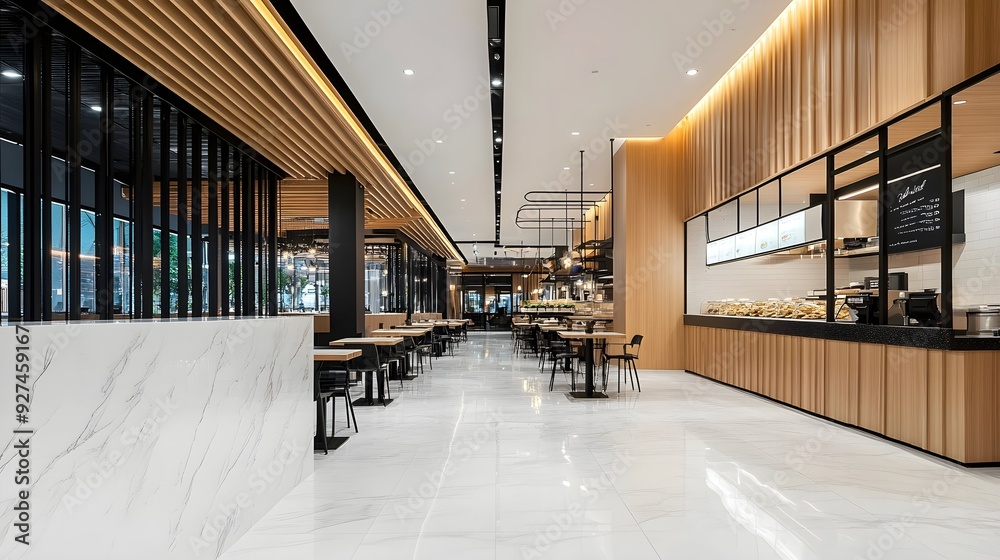Interior, modern and minimalist food court interior design, white ...