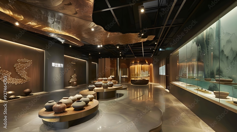 The spatial design scheme of the tea exhibition hall includes the ...
