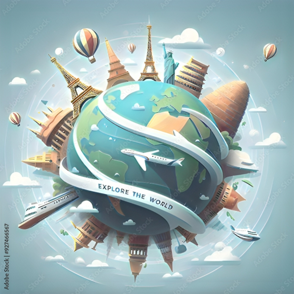 A 2D animated poster showing a globe spinning slowly, with famous ...