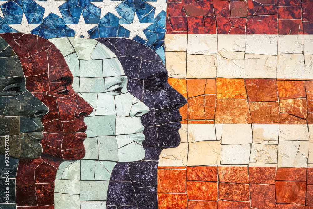 Faces of America’s Future. A mosaic of human profiles of different skin ...