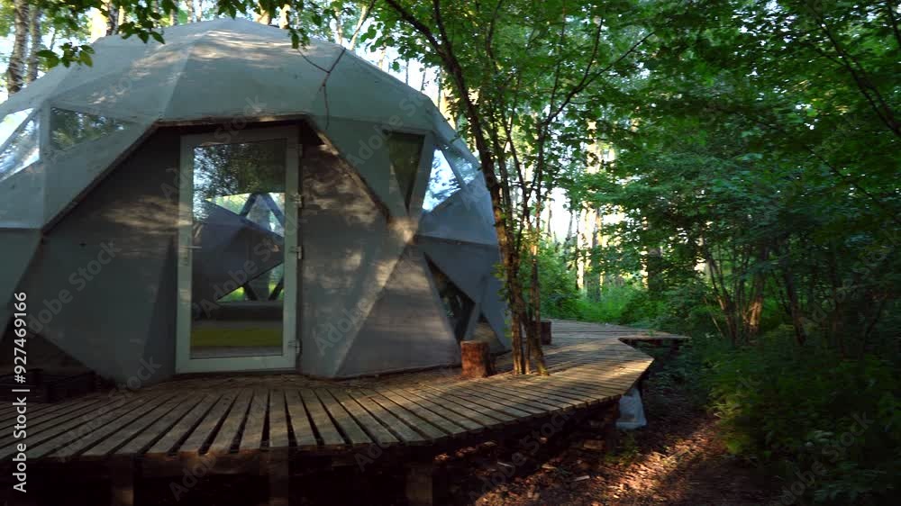Glamping Domes in campsite in forest. Geodesic Dome House. Glamping ...