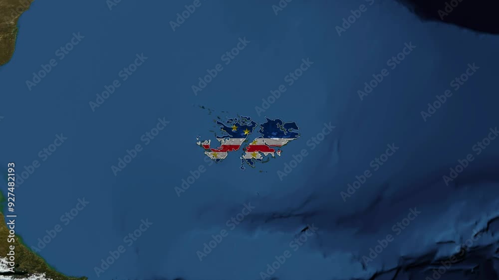 Zoom from Earth to Falkland Islands. (Country Flag) World map province ...