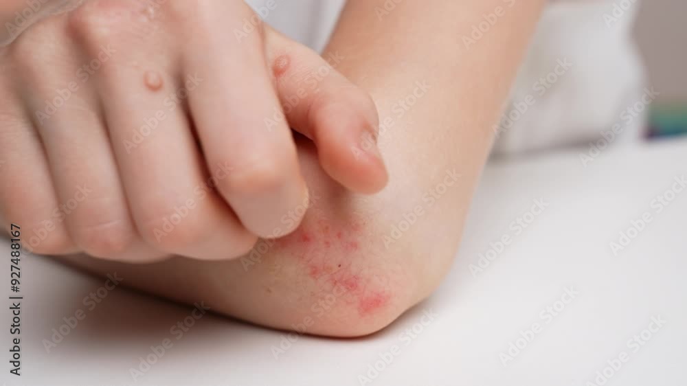 Child with warts on his hands scratches reddened, inflamed areas on his ...