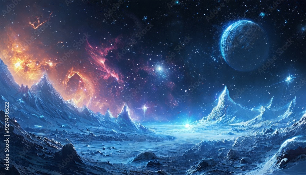 Beautiful space background wallpaper. An icy landscape under a starry ...