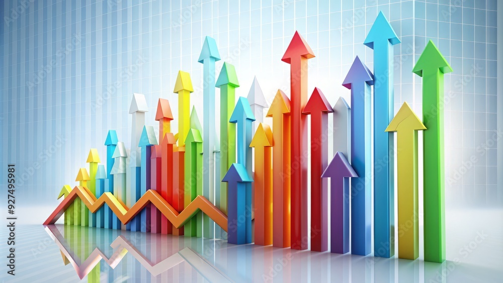 Colorful arrows and charts rising upward, conveying growth, progress ...