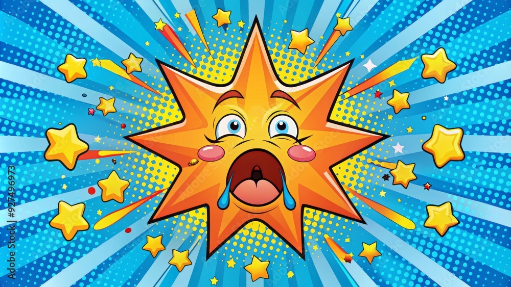 Colorful cartoon illustration of a comical sneeze explosion with stars ...