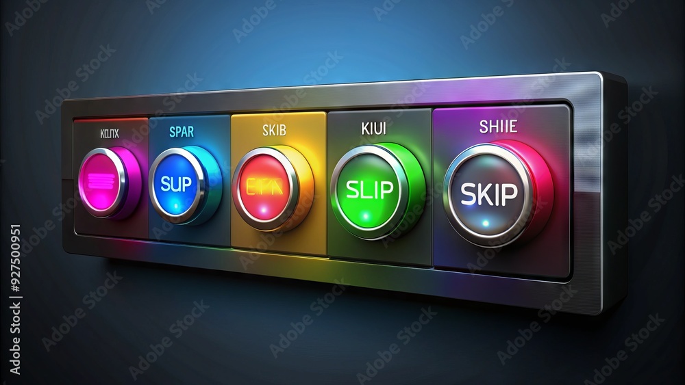 Colorful music playback buttons, including play, pause, and skip, on a ...