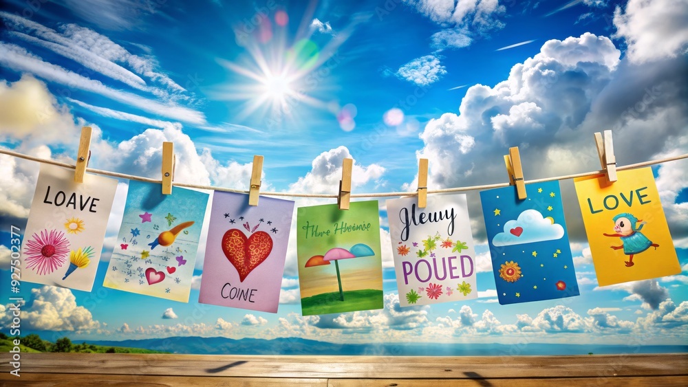 Colorful strings of cards with inspirational quotes and playful ...