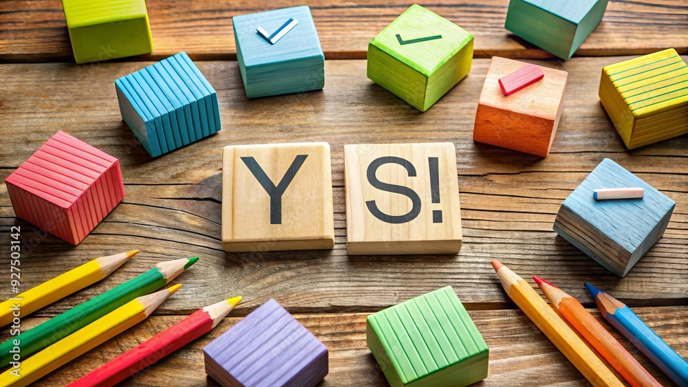 Colorful wooden blocks with yes and no labels on a rustic wooden table ...