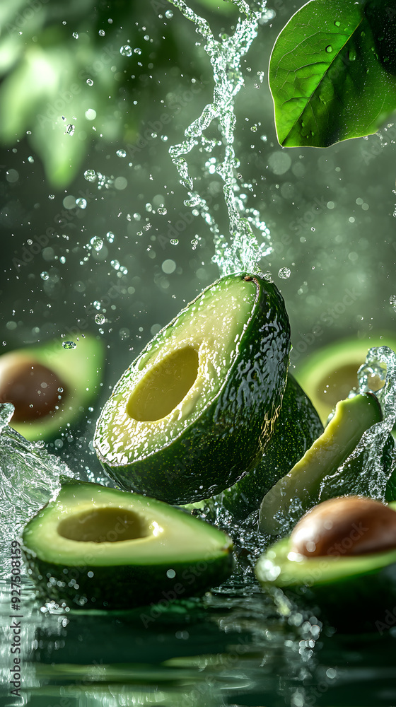 Avocado and water, avocado colour, juicy and shiny avocado with green ...