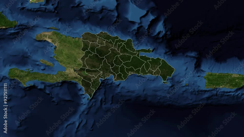 Zoom from Earth to Dominican Republic. (with Provinces) World map ...
