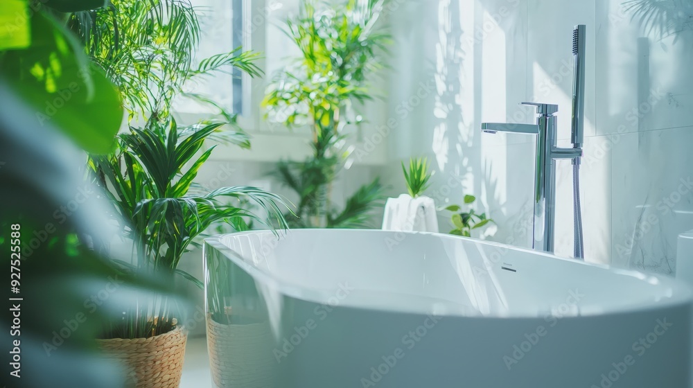Bathroom with water-saving technologies and energy-efficient fixtures ...