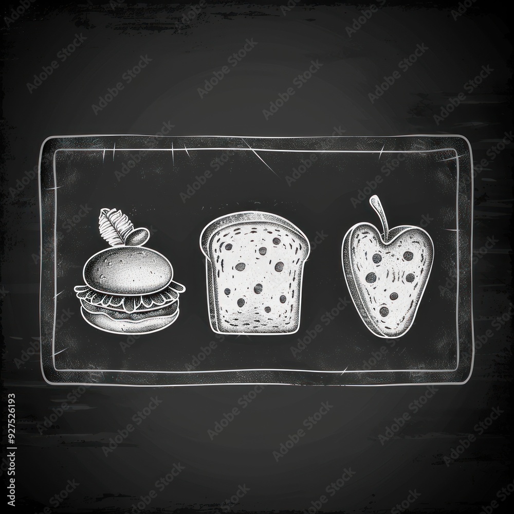 Hand Drawn Chalkboard Menu with Burger, Bread, and Apple. Stock ...