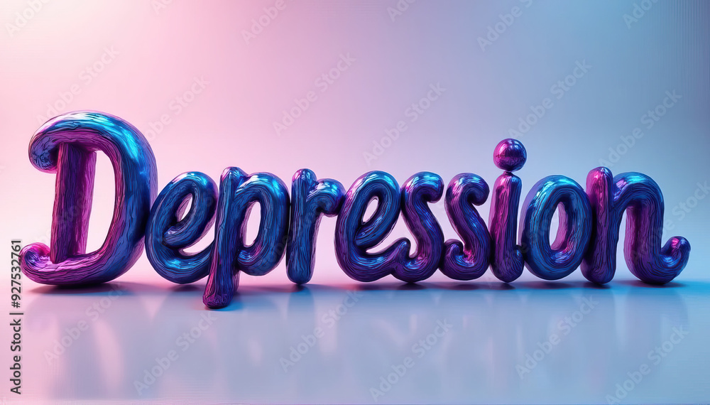 Depression word in stylized 3D text with dark moody background ...